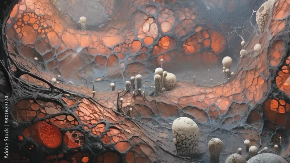 An abstract representation of a fungal micro-landscape, its alien ...