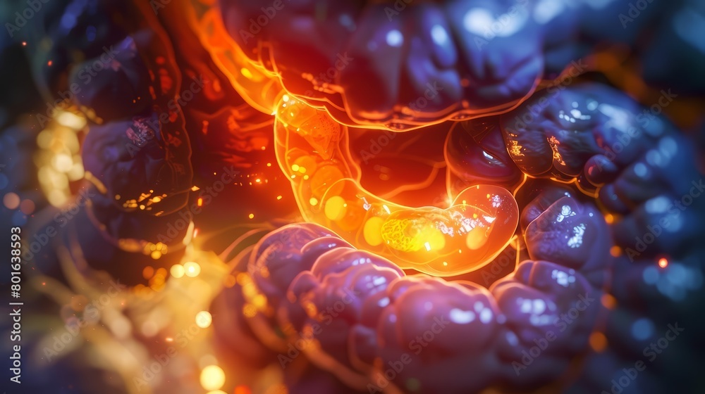 Appendicitis is illustrated with a highlighted, inflamed appendix in a ...