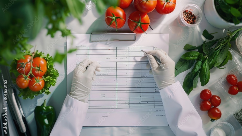 A serene scene of a food safety inspection checklist, highlighting the ...