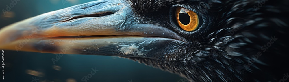 A close up of a crow's eye. The crow is looking at the camera with its ...