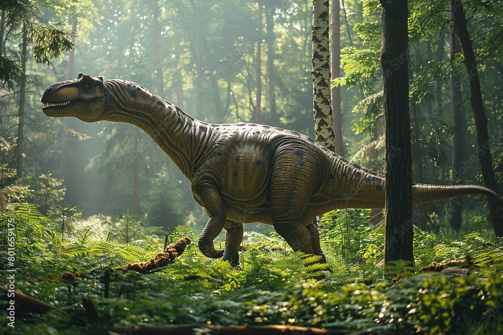 Photograph of a Brontosaurus basking in the warm glow of a sunset ...