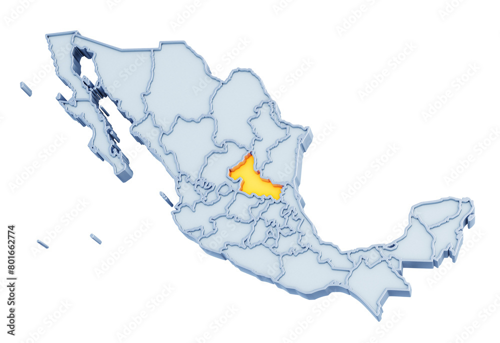 Mexican state of San Luis Potosí highlighted in golden yellow on three ...
