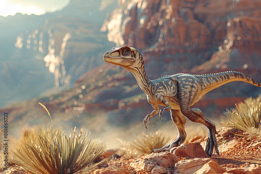 A professional photo captures the Velociraptor dinosaur in its natural ...