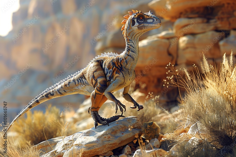 A professional photo captures the Velociraptor dinosaur in its natural ...