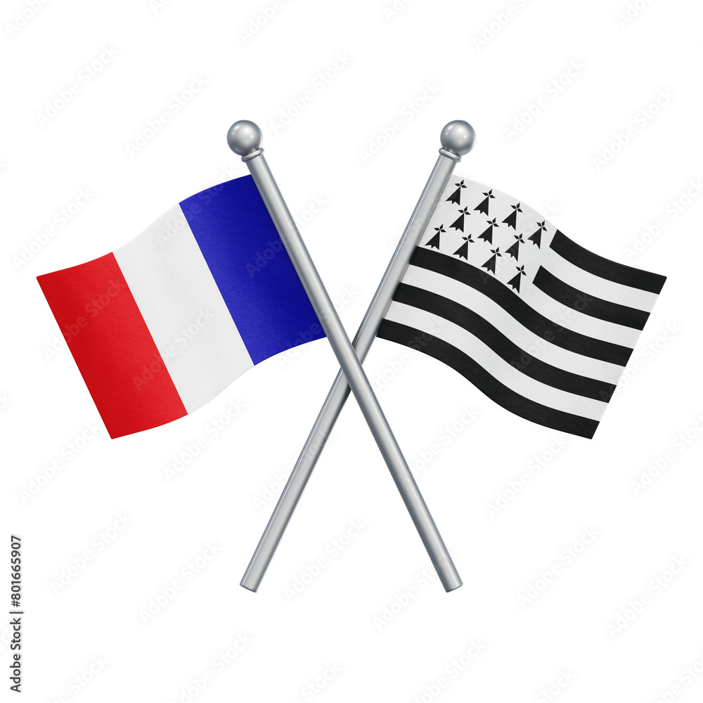 Crossed flags of France and the French region of Brittany (Bretagne ...