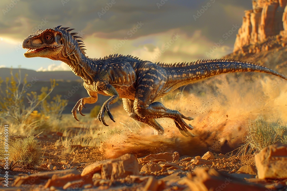 A professional photo captures the Velociraptor dinosaur in its natural ...