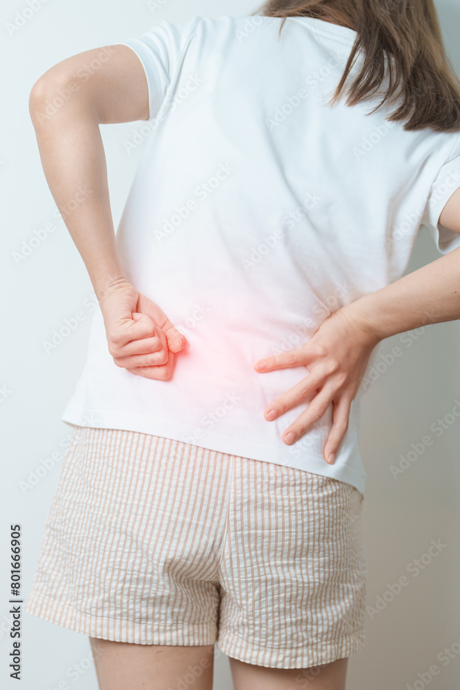 woman having back body ache during at home. adult female with muscle ...