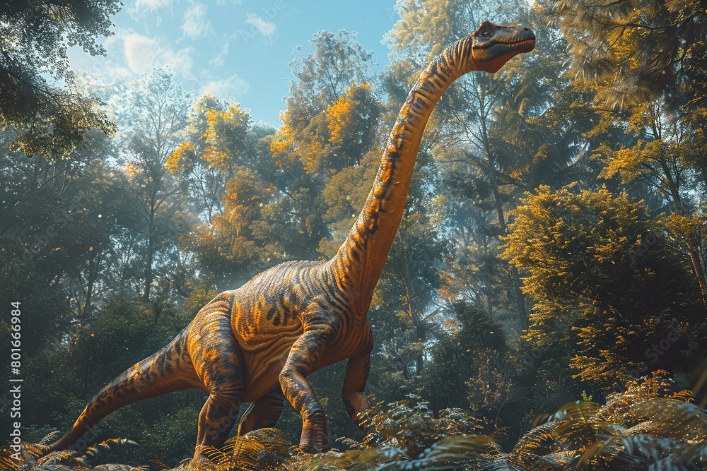 Capture the grace and elegance of a Brachiosaurus as it stretches its ...