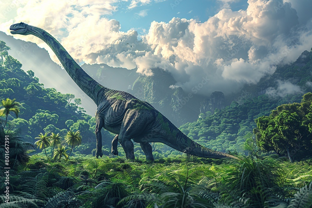 Capture the grace and elegance of a Brachiosaurus as it stretches its ...
