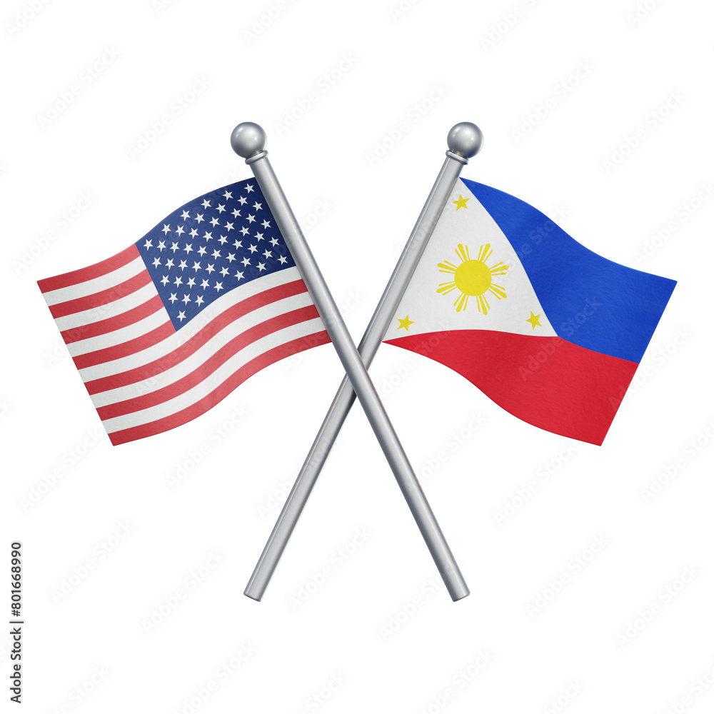 Crossed flags of the United States and the Philippines isolated on ...