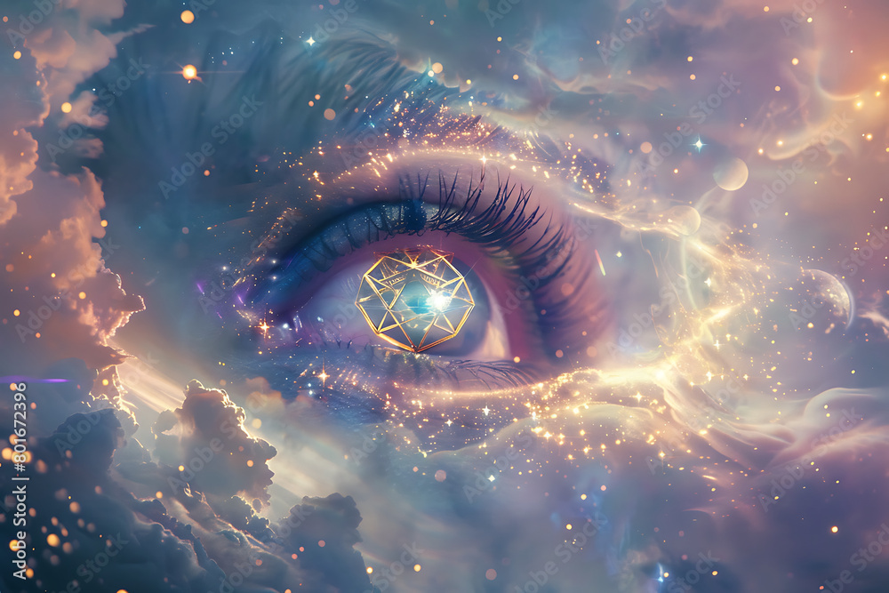 Surreal and artistic close-up of the human eye. It combines elements of ...