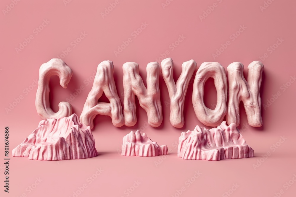 3D render clay style of the word "CANYON" isolated on pink backdrop ...