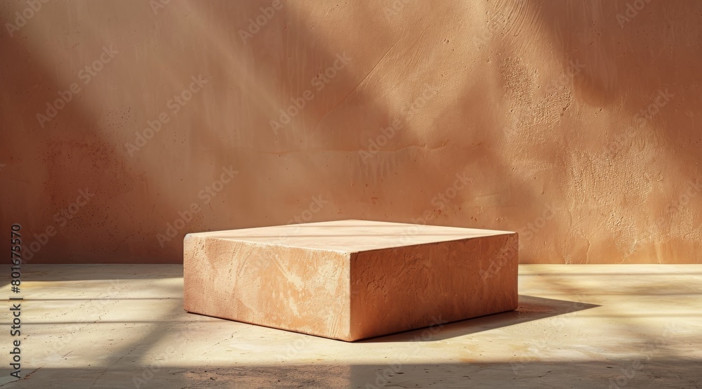Simple square podium made of clay with a pastel colored background ...