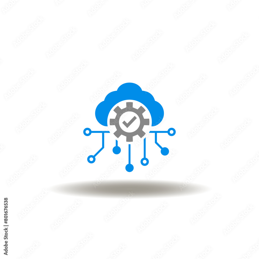 Vector illustration of digital cloud with gear wheel and check mark and ...