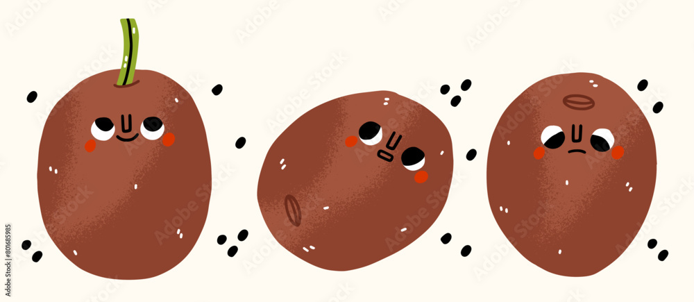 Cartoon kiwi with faces. Cute modern childish drawing style vector ...