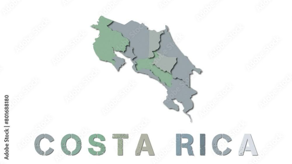 Costa Rica map with paper regions. Animated country map growing from ...