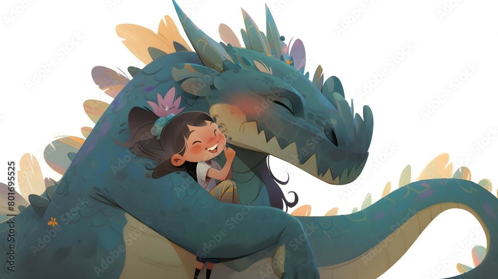 little Girl Hugging A Dragon with a Smile friendship between a human ...