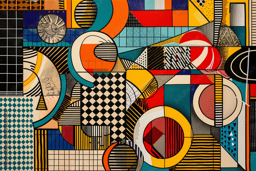 Complex line art featuring a variety of geometric shapes such as ...