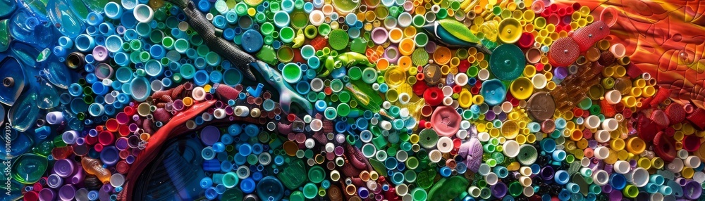 Artist sculpting an intricate mural out of recycled plastic bottles ...
