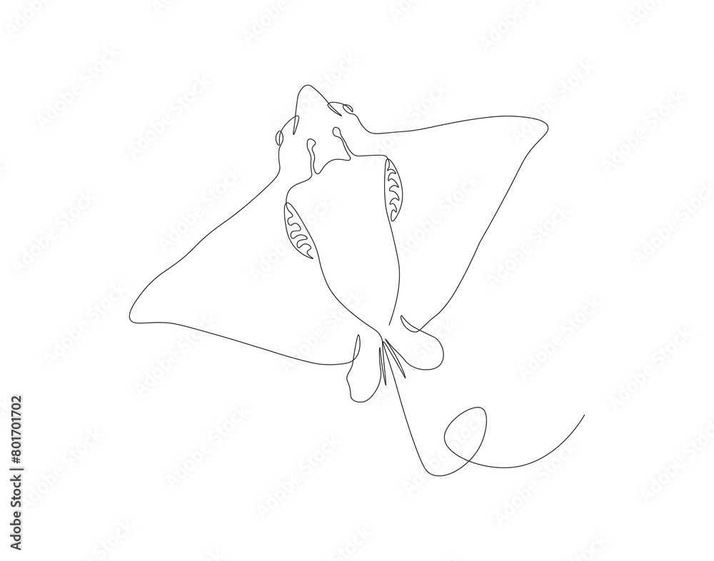 Continuous line drawing of manta ray. One line of stingray. Marine ...