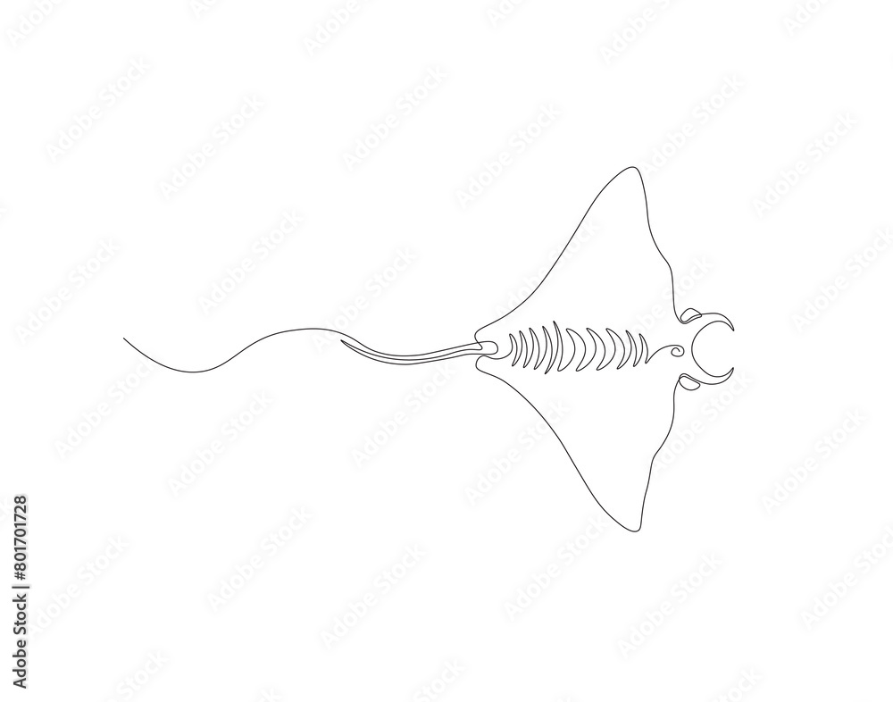 Continuous line drawing of manta ray. One line of stingray. Marine ...