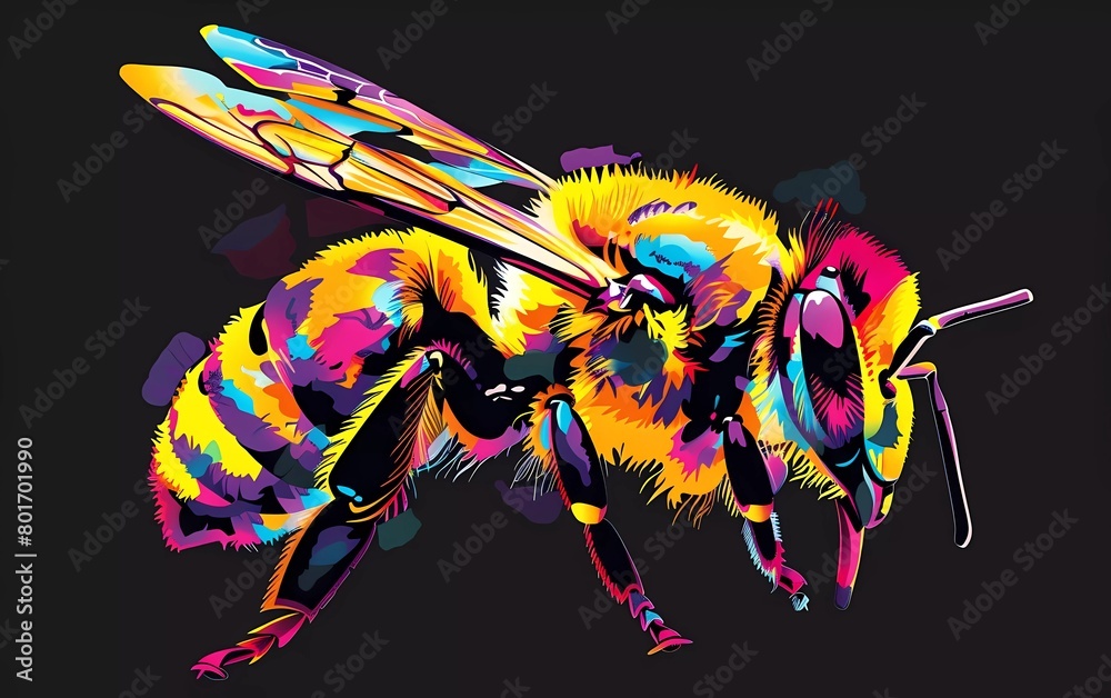 bee drawn using WPAP art style, isolated black background, pop art, vector illustration. Stock ...