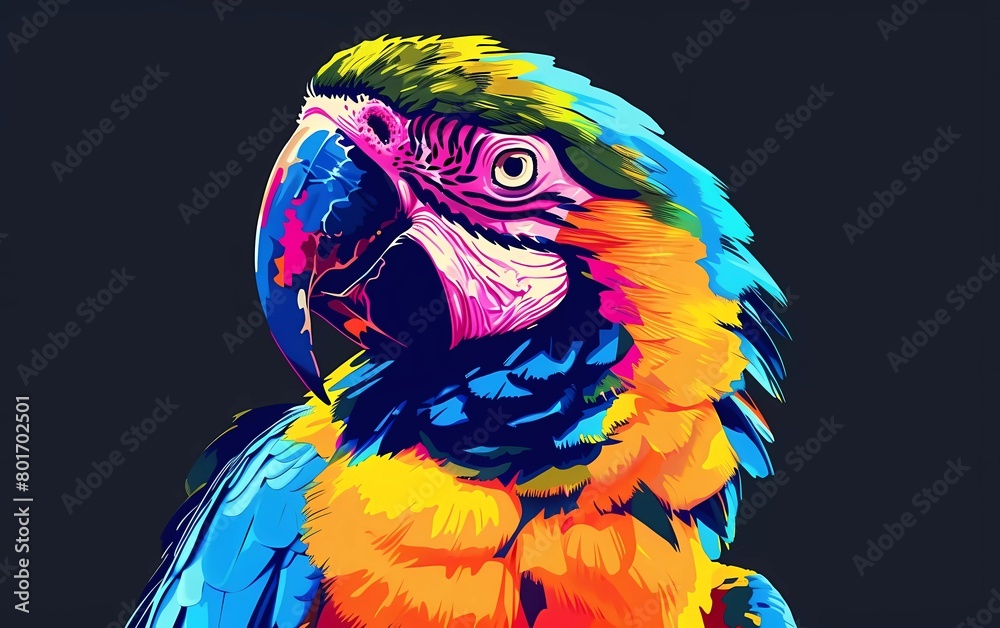 parrot drawn using WPAP art style, isolated black background, pop art, vector illustration ...
