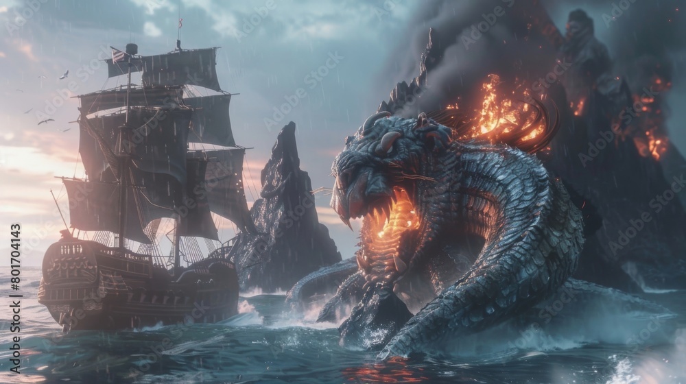A brave explorer sails through treacherous waters chasing rumors of a ...