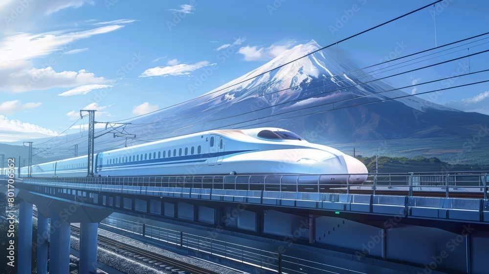 Iconic Mount Fuji and Shinkansen trains illustrate Japans blend of ...