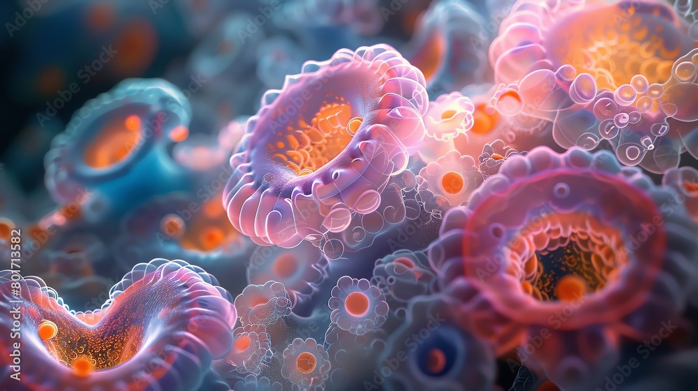 Microscopic world revealed, vibrant cells and organisms, the unseen ...