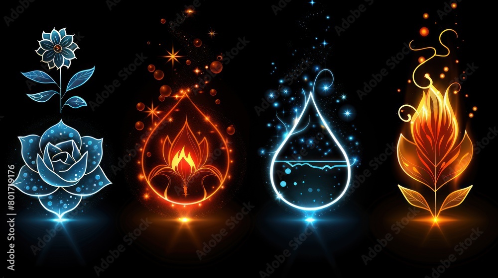 Symbols of air, fire, water, earth. Pictograph. Alchemy symbol isolated ...