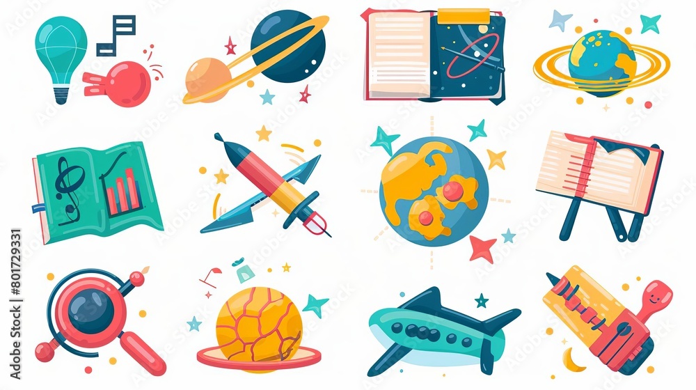 School subjects set Sciences, music and art lessons Geography, physics ...