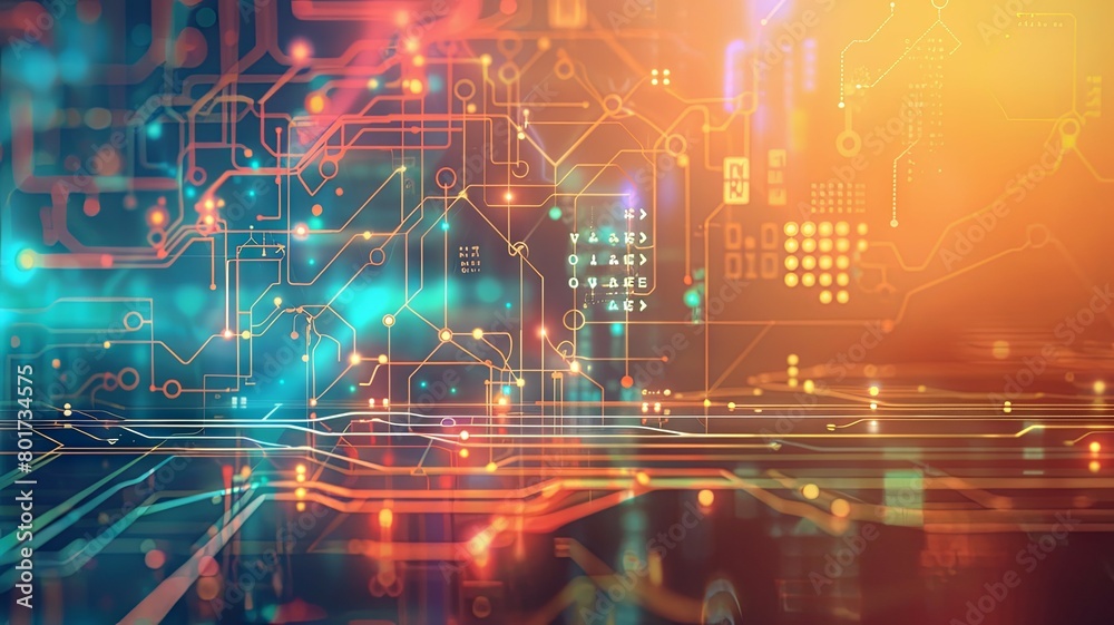 Dynamic circuit board with glowing data nodes and lines - The image ...
