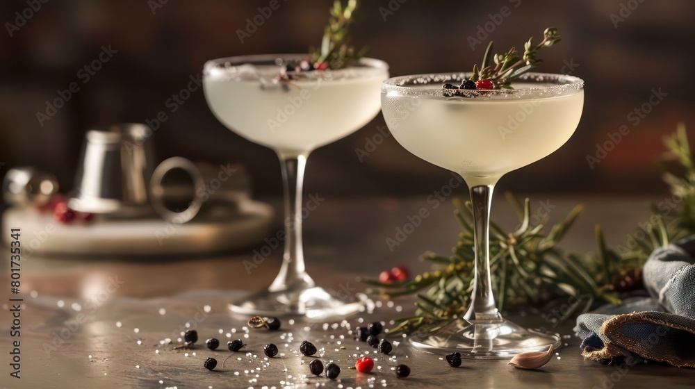 gin cocktails with juniper berries Stock Illustration | Adobe Stock