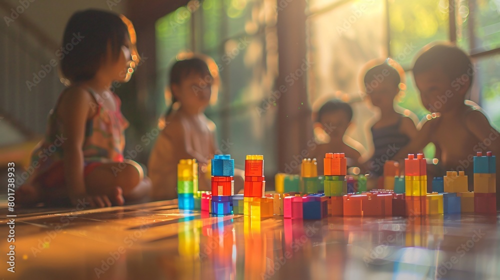 Childhood Creativity, A group of children build a vibrant city from ...