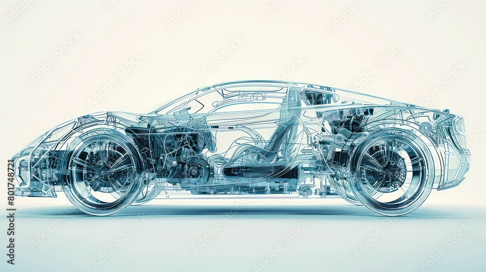 car complex mechanical structure, x-ray perspective transparency Stock ...