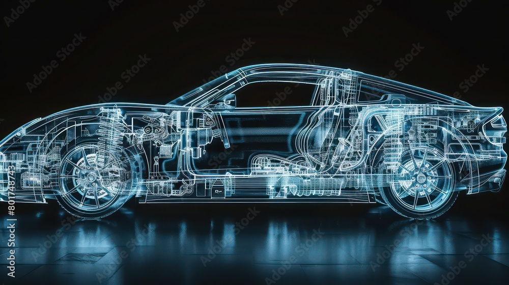 car complex mechanical structure, x-ray perspective transparency Stock ...