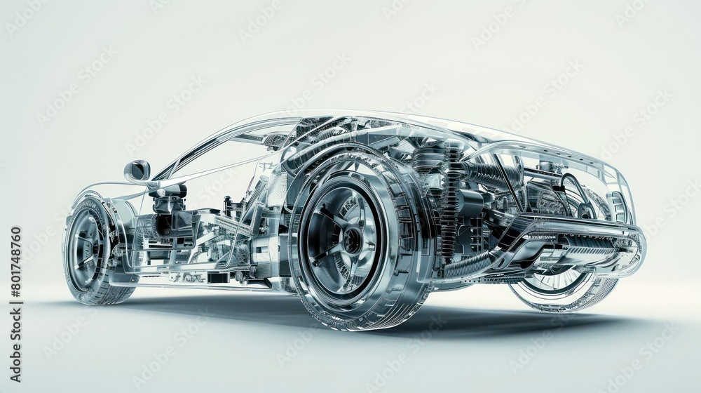 car complex mechanical structure, x-ray perspective transparency Stock ...