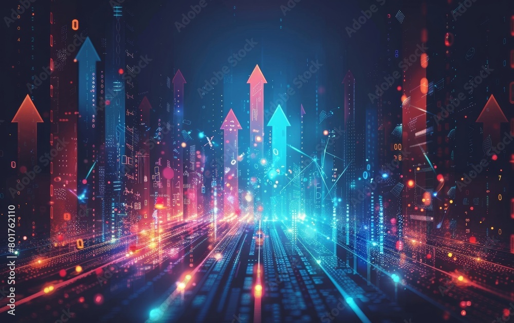 Futuristic growth arrow diagram represents digital innovation on a high ...