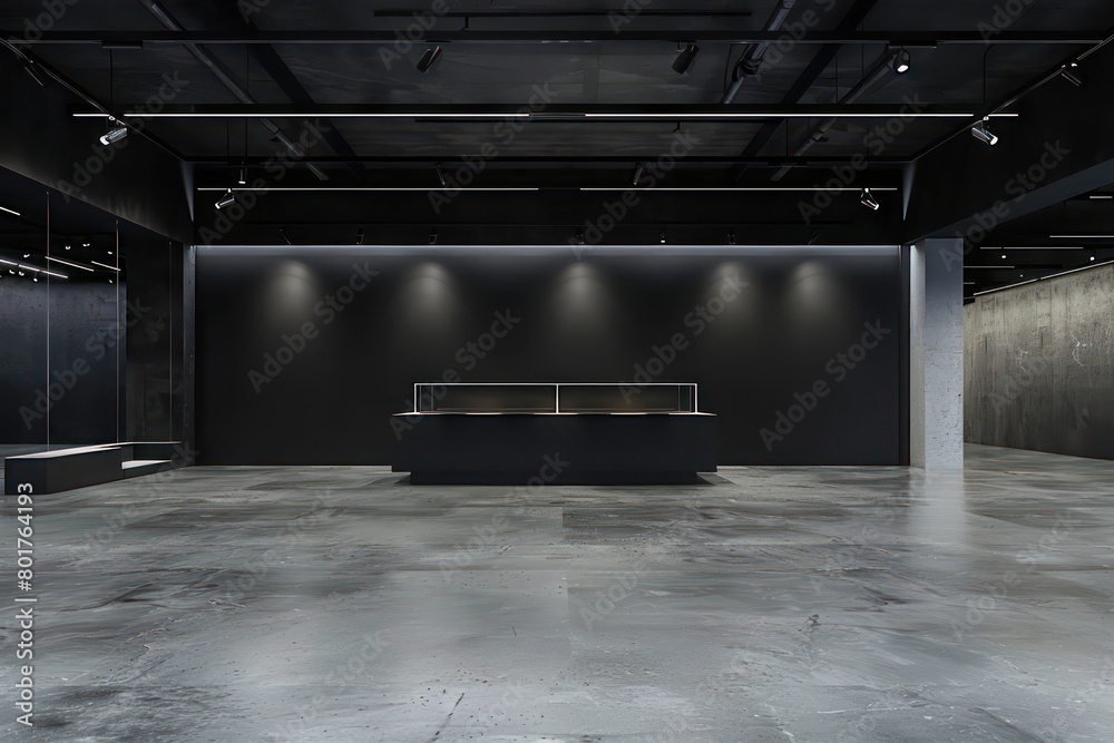 retail shop, concrete color floor, empty shop, black wall and ceiling ...