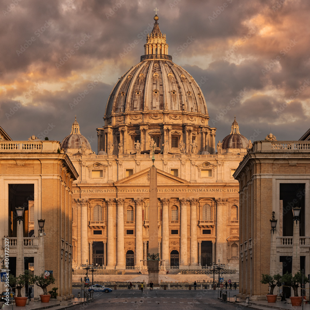 Vatican Cathedral of St. Peter with the inscription in Latin "In honor ...