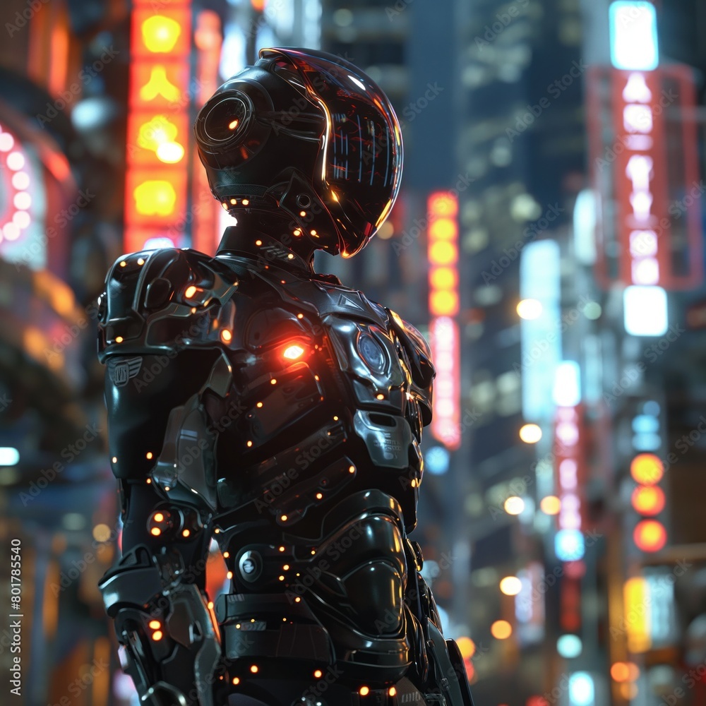 Poster High-tech 3D model of a robot police officer patrolling a ...