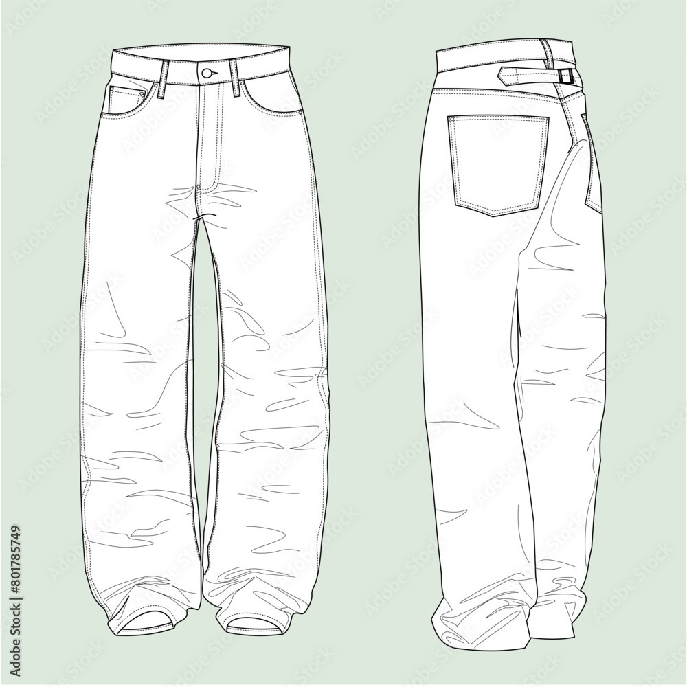 Jeans cargo, silhouette denim, outline jeans, vector, design, sketch ...