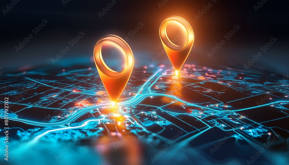 map displaying a specific location marked with two vibrant pins ...