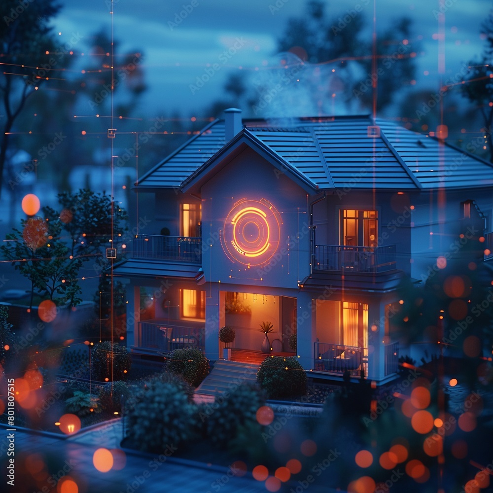 Animated sequence of a smart home reacting to a security breach ...