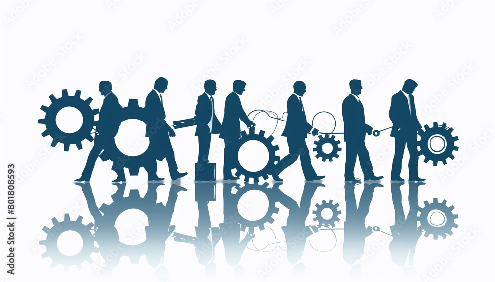 From below of team of young creative multicultural people joining gear ...