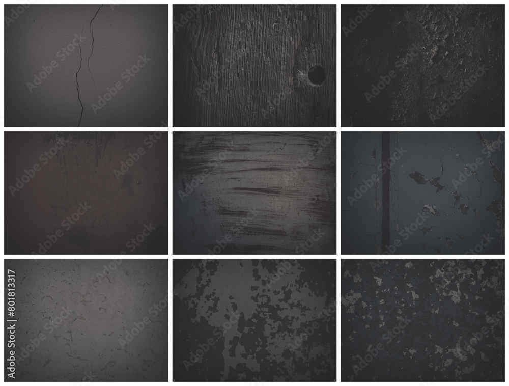 Set of dark background textures. Collection of textures with peeling ...