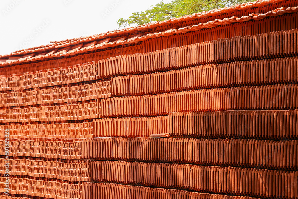 Red clay roof tiles for vintage looking house made of natural eco ...