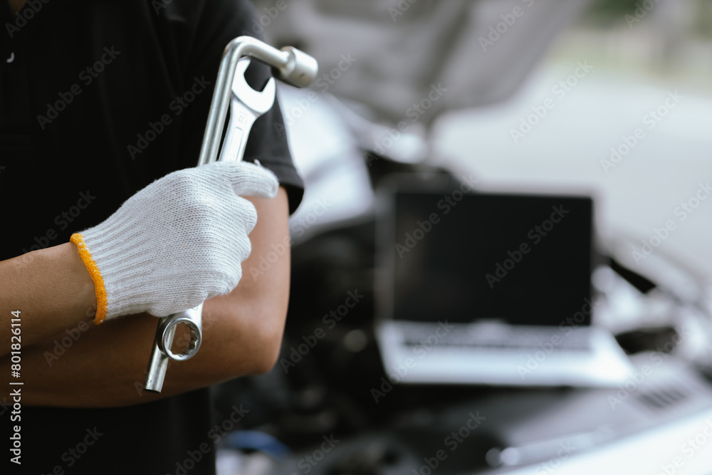 Mechanic checking engine Gather detailed information during work ...