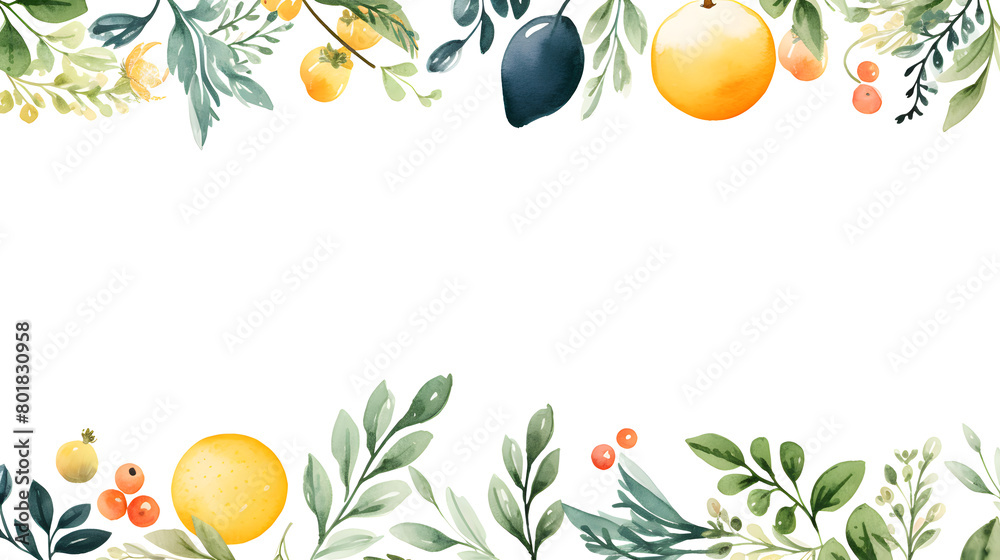 Digital vintage watercolor fruits frame border abstract graphic poster ...